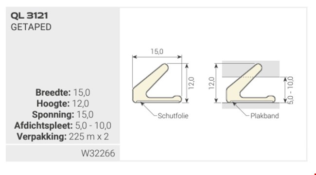 Q-lon tochtstrip QL3121 - zwart zelfklevend - 15x12 mm - 25 m