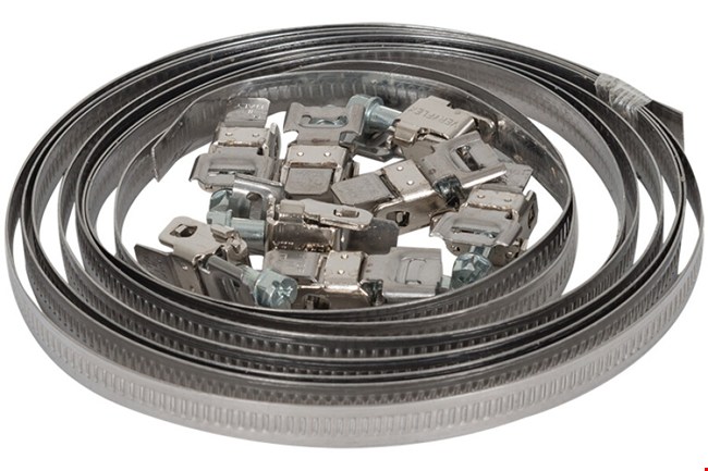 Slangklemmenset - 3 m RVS band met 8 losse gegalvaniseerde klemmen